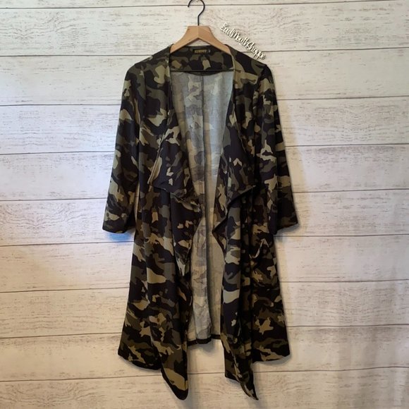 Reborn | Tops | Reborn Collection Olive Camo Camouflage Plus Size Open ...